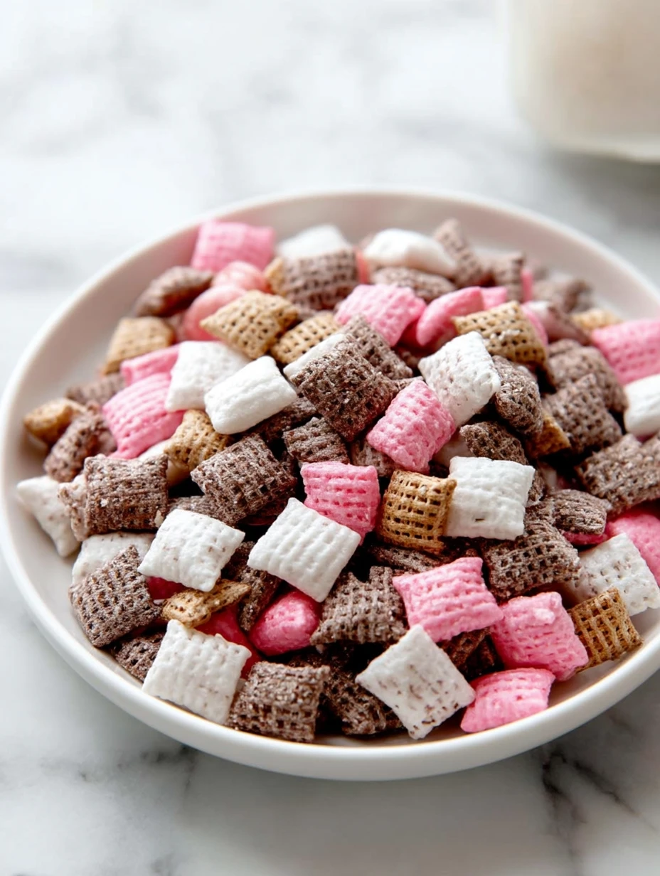 Sweet Easy Neapolitan Puppy Chow Snack Mix